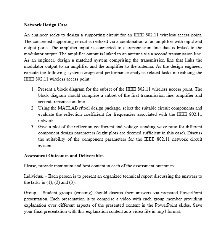 Network Design Case An engineer seeks to design a supporting circuit ...