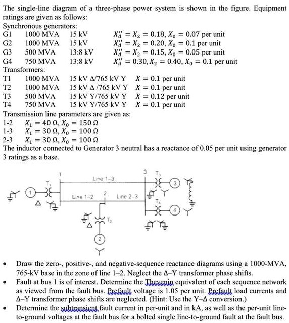 SOLVED: The single-line diagram of a three-phase power system is shown ...