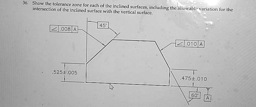 36. Show the tolerance zone for each of the inclined surfaces ...