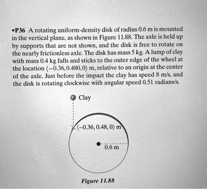 SOLVED: A rotating uniform-density disk of radius 0.6 m is mounted in ...