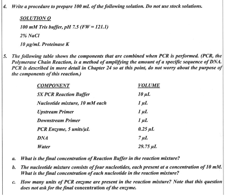 write procedure to prepare 100 ml of the following solution do not use ...
