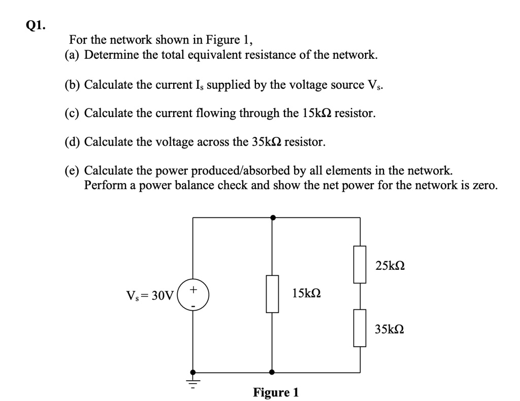 SOLVED: For the network shown in Figure 1, (a) Determine the total equivalent resistance of the ...
