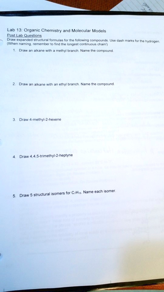 SOLVED:Lab 13; Organic Chemistry and Molecular Models Post Lab ...