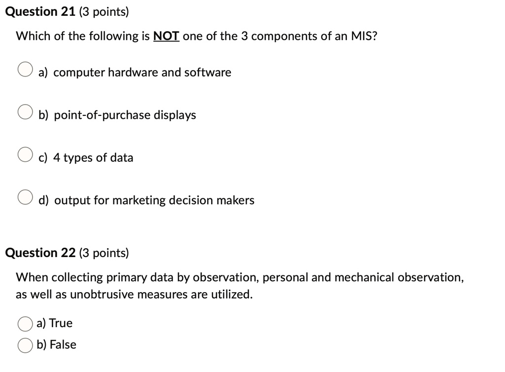 SOLVED: Question 21 (3 points) Which of the following is NOI one of the ...