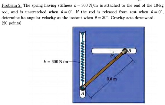 SOLVED: Problem 2. The spring having stiffness k = 300 N/m is attached to the end of the 10-kg ...