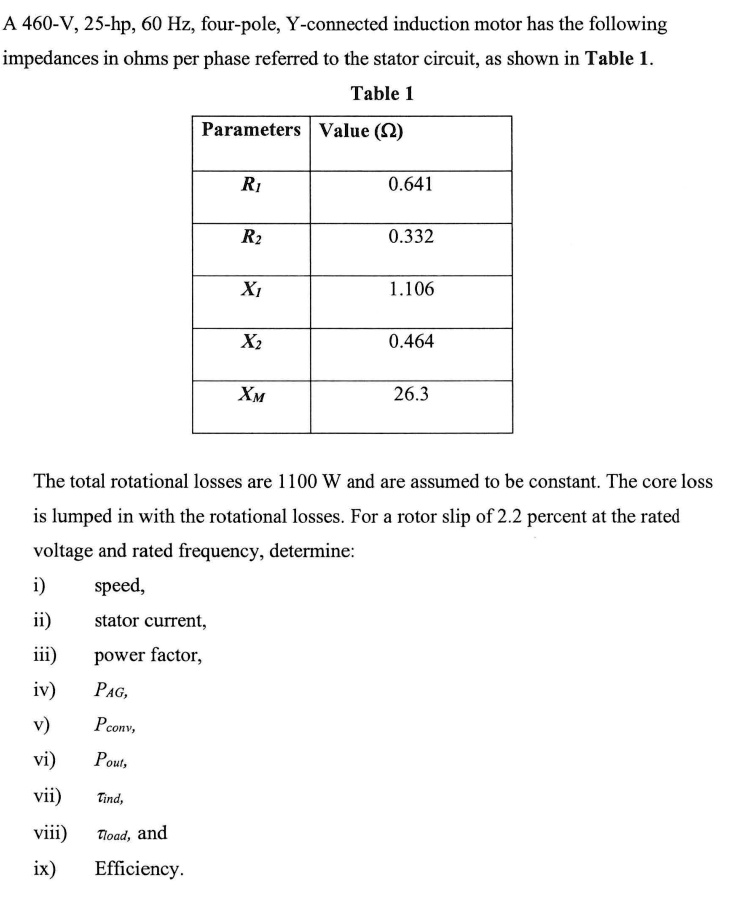texts a 460 v 25 hp 60 hz four pole y connected induction motor has the ...
