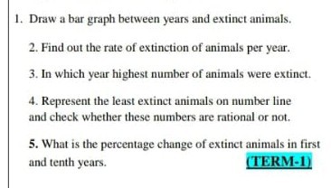 1. Draw a bar graph between years and extinct animals. 2. Find out the ...