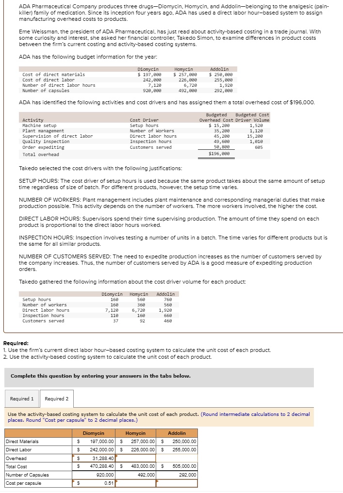 ADA Pharmaceutical Company produces three drugs - Diomycin, Homycin ... ADA Pharmaceutical Company produces three drugs - Diomycin, Homycin ...
