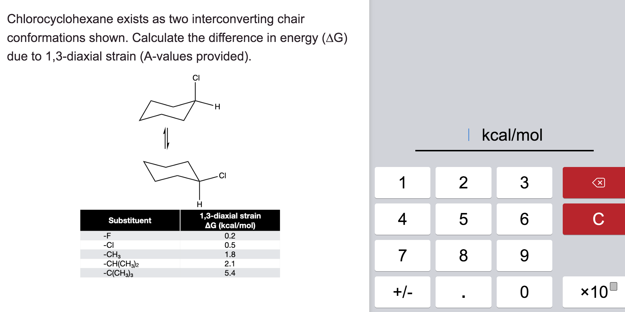 chlorocyclohexane exists as two interconverting chair conformations ...