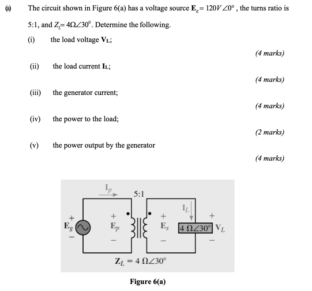 SOLVED: The circuit shown in Figure 6(a) has a voltage source E = 120V, the turns ratio is 5:1 ...