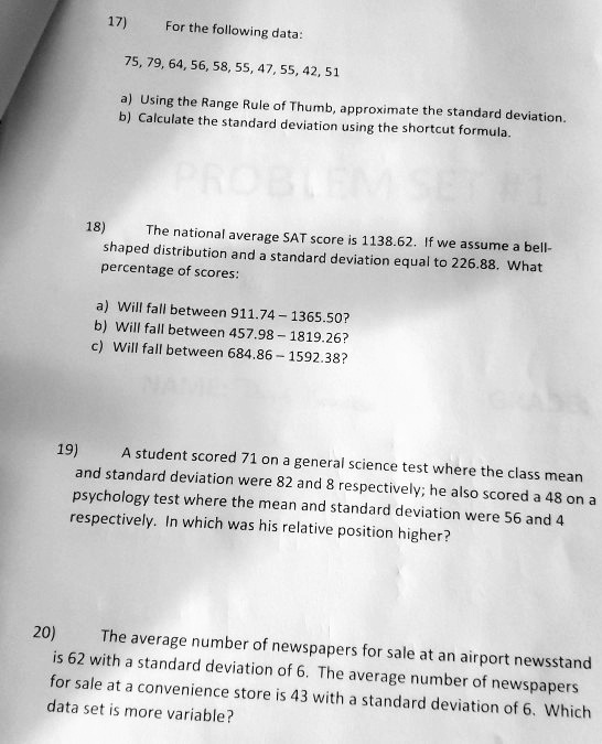 for the following data 7579645658 5547554251 using the range rule of thumb approximate the ...