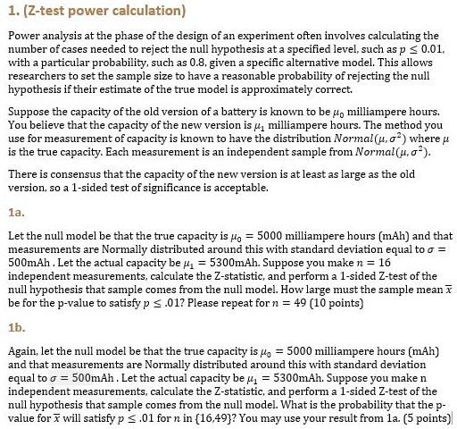 SOLVED:1. (Z-test power calculation) Power analysis at the phase ofthe ...