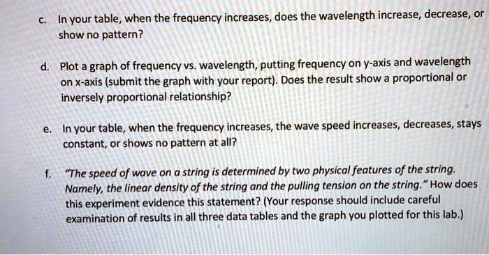 in your table when the frequency increases does the wavelength increase ...