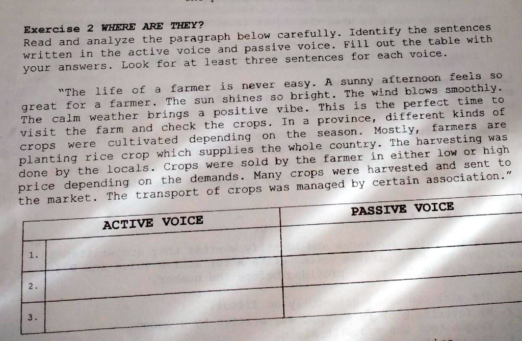 SOLVED: Exercise: WHERE ARE THEY? Identify the sentences in the ...