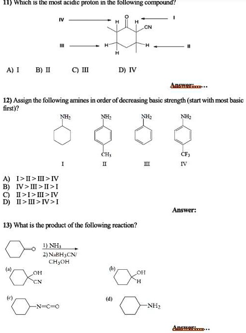 SOLVED: 1) Which is the most acidic proton in the following compound? A ...