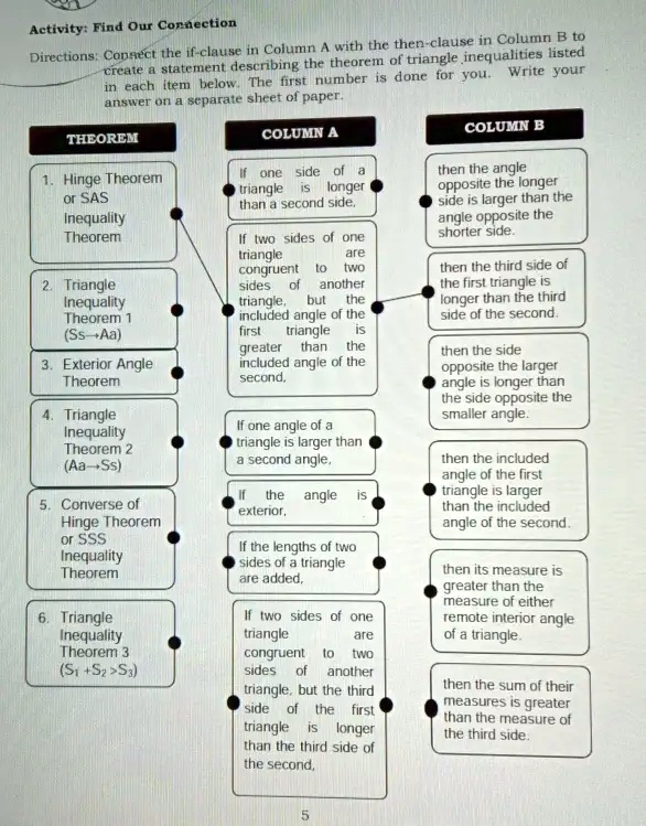 Activity flnd our cornection with thc then clause in column...