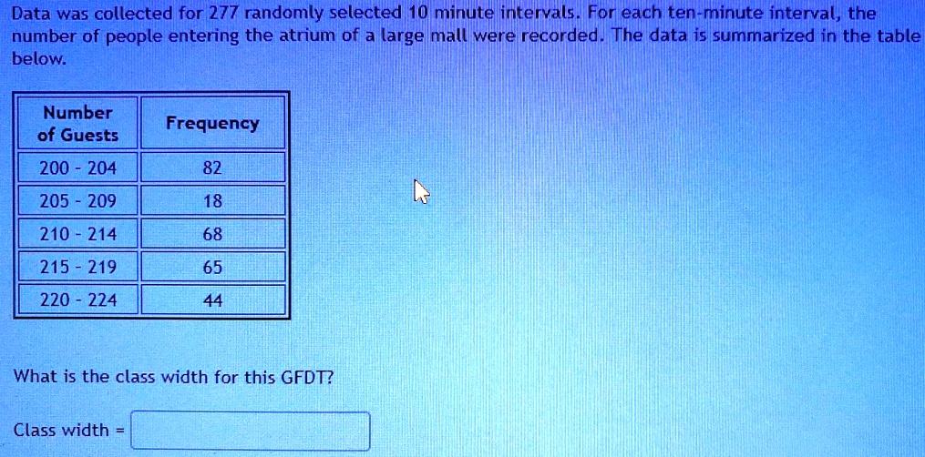 SOLVED: Data was collected for 277 randomly selected 10-minute intervals. For each ten-minute ...