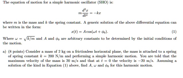 the equation of monion simple harmonic oscillator sho d where the mass ...