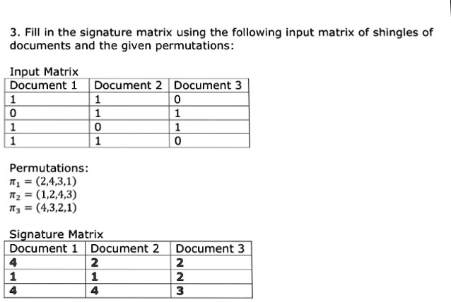 3 . Fill in the signature matrix using the following input matrix of ...