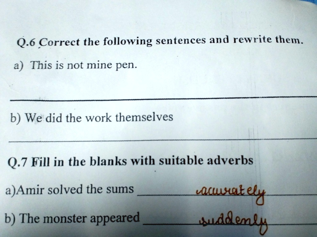SOLVED: 'Correct the following sentences and rewrite them' SOLVED: 'Correct the following sentences and rewrite them'