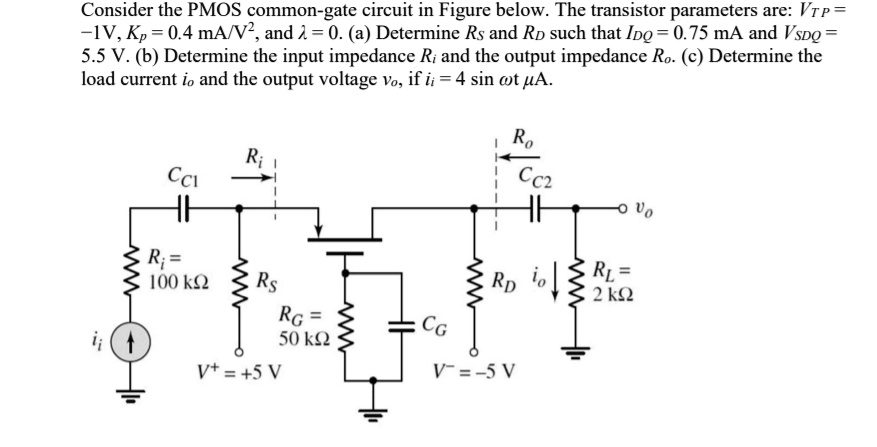 SOLVED: Consider the PMOS common-gate circuit in Figure below. The transistor parameters are ...