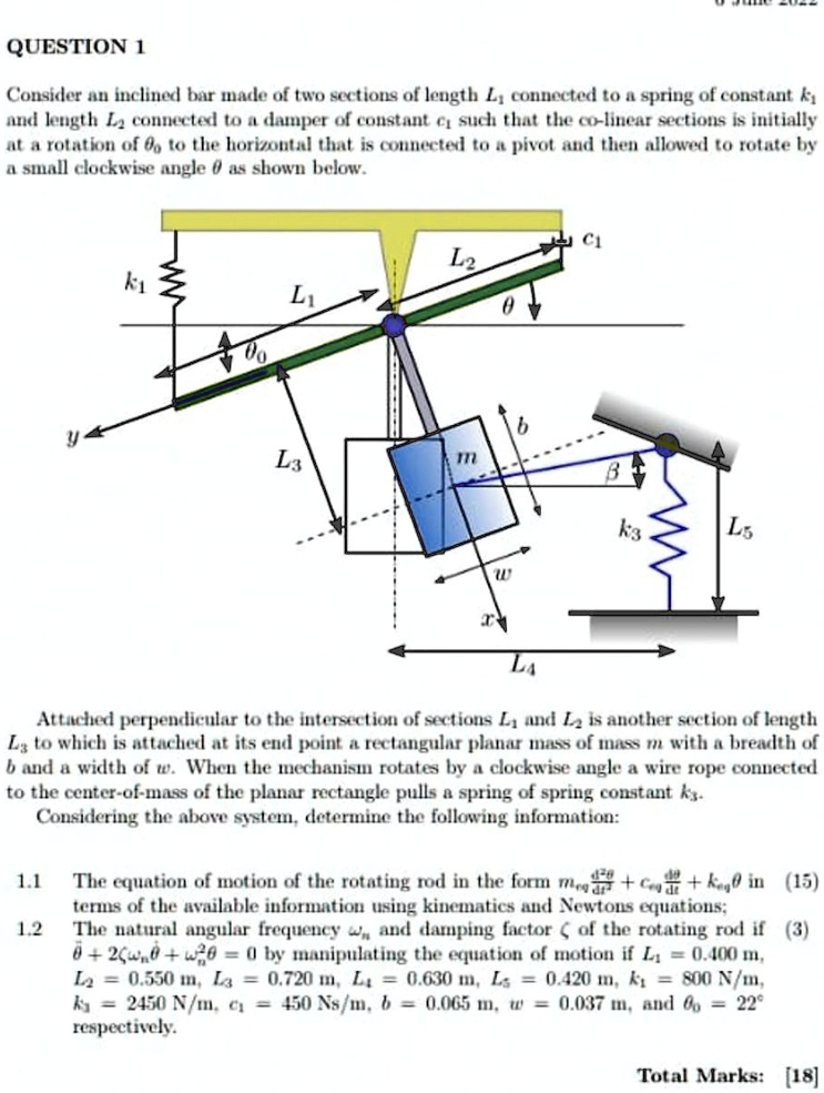 SOLVED: Consider an inclined bar made of two sections of length L ...