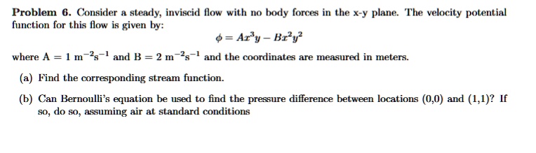 SOLVED: Problem 6. Consider a steady, inviscid flow with no body forces in the x-y plane. The ...