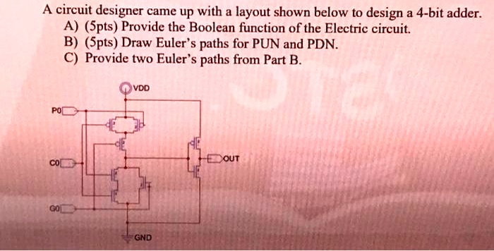 SOLVED: A circuit designer came up with a layout shown below to design a 4-bit adder ...