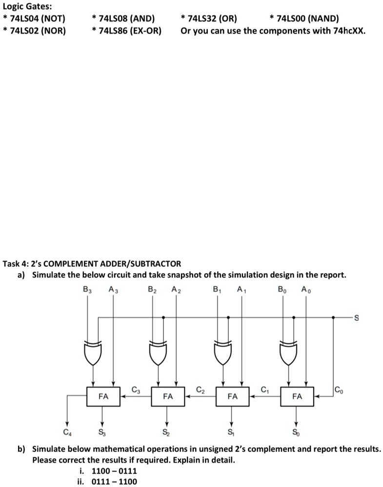 Logic Gates: * 74LS04 (NOT) * 74LS02 (NOR) * 74LS08 (AND) * 74LS86 (EX ...