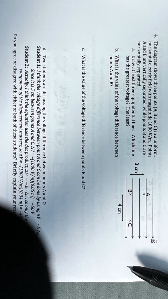 4 the diagram shows three points a b and c in a uniform horizontal ...