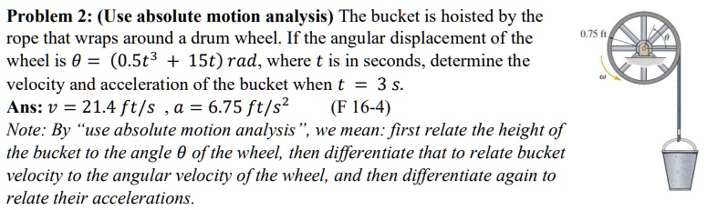 SOLVED: Problem 2: (Use absolute motion analysis) The bucket is hoisted by the rope that wraps ...