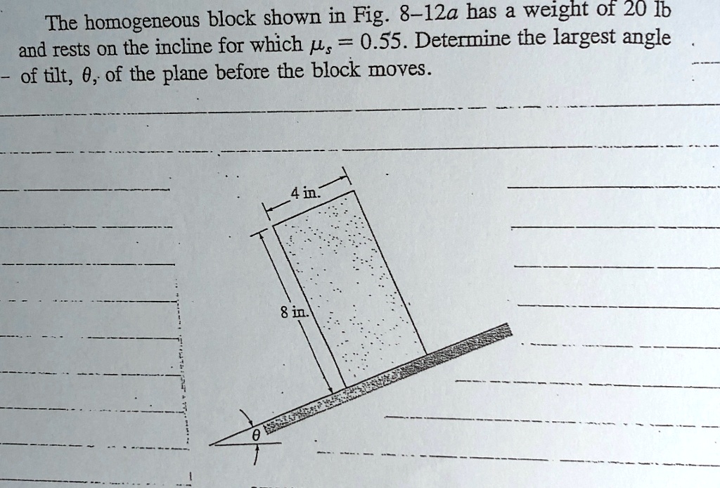 The homogeneous block shown in Fig. 8-12a has a weight of 20 lb and ...