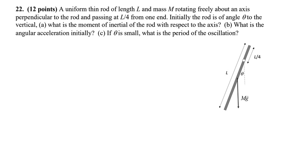 SOLVED: 22. (12 points) A uniform thin rod of length L and mass M ...