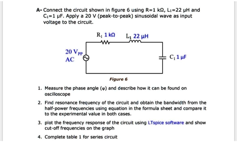 A- Connect the circuit shown in figure 6 using R=1 ??, L1=22 ?? and C1 ...