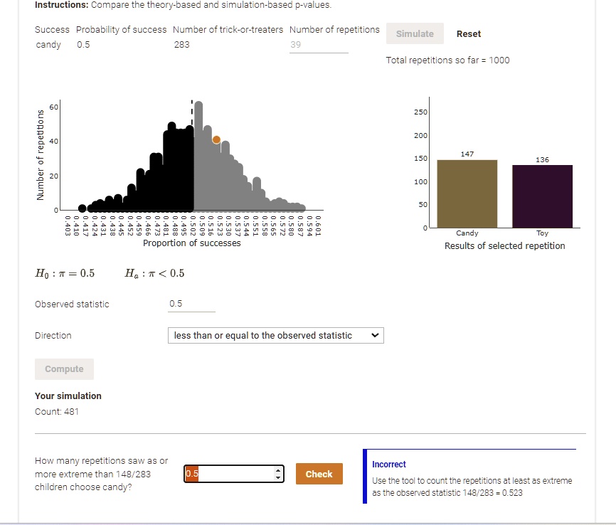Instructions: Compare the theory-based and simulation-based p-values ...