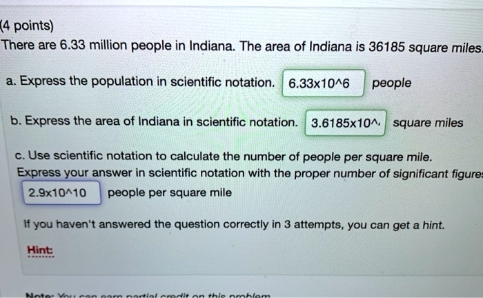 4 points there are 633 million people in indiana the area of indiana is ...