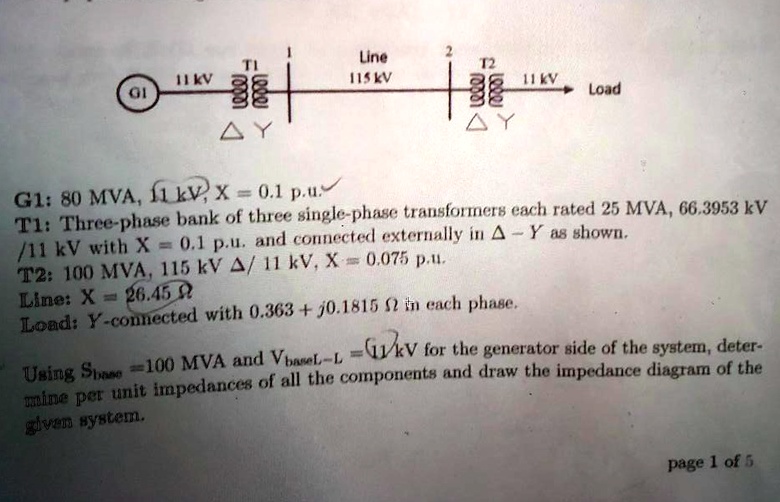 a one line diagram of a part of a three phase power system is given below the equipment ratings ...