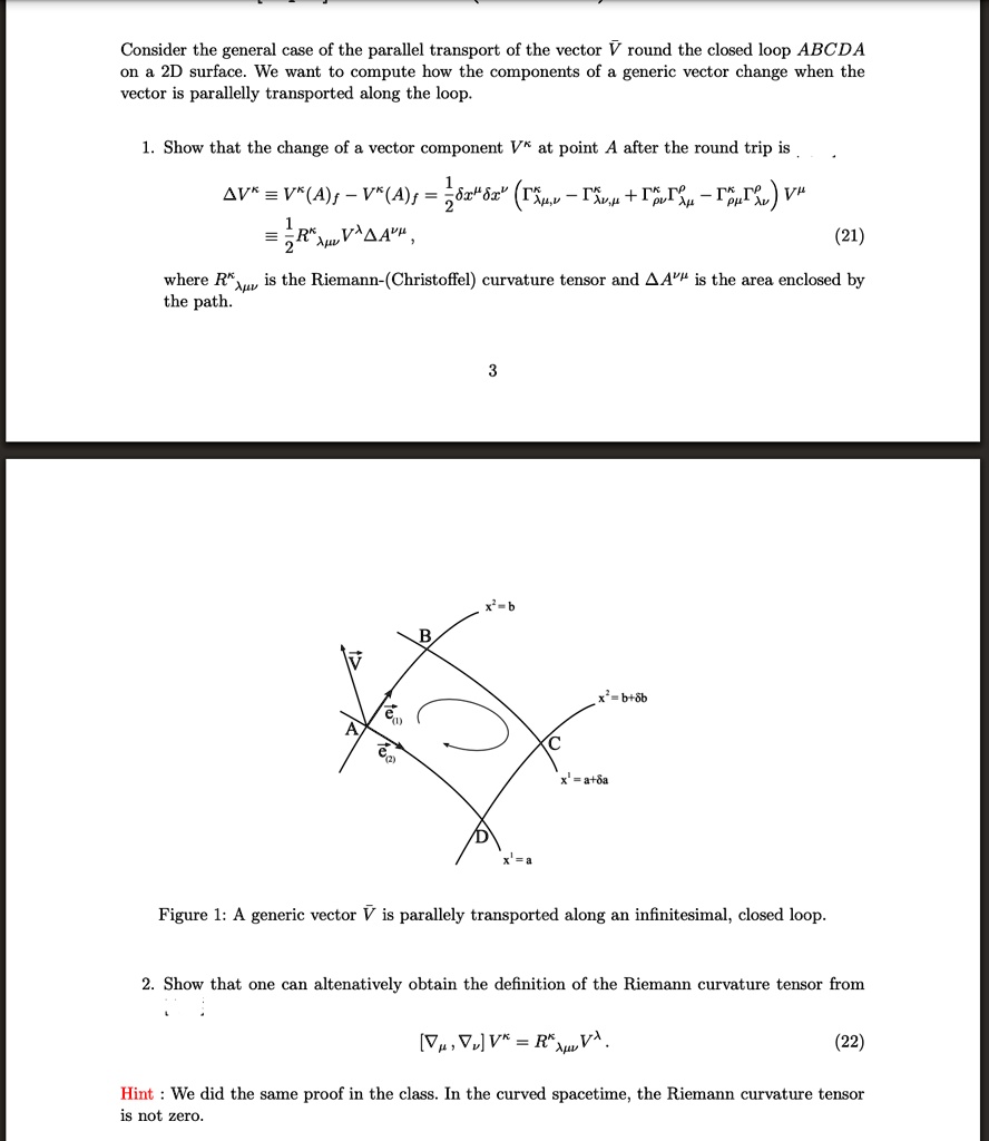 consider the general case of the parallel transport of the vector v around the closed loop abcda ...