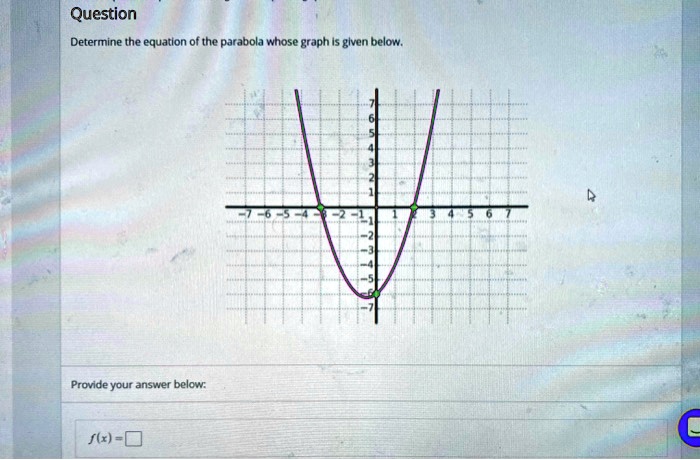 SOLVED: Question: Determine the equation of the parabola whose graph is ...