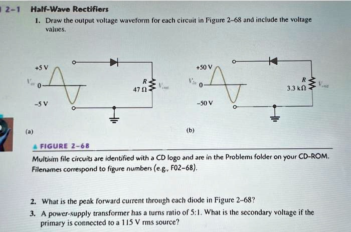 SOLVED: Half-Wave Rectifiers 1. Draw the output voltage waveform for each circuit in Figure 2-68 ...