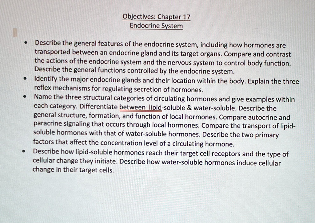 Objectives: Chapter 17 Endocrine System • Describe the general features ...