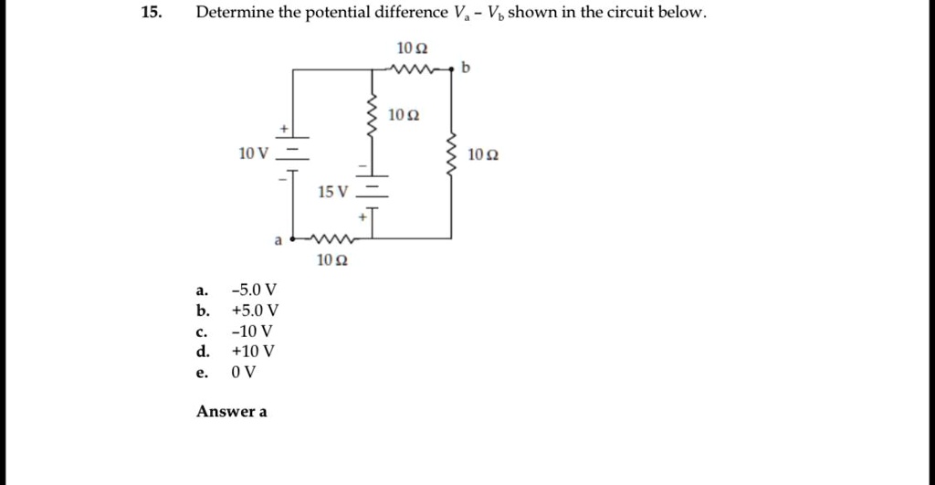SOLVED: Determine the potential difference Va and Vb shown in the circuit below. 10 Î© 10 Î© 10 ...
