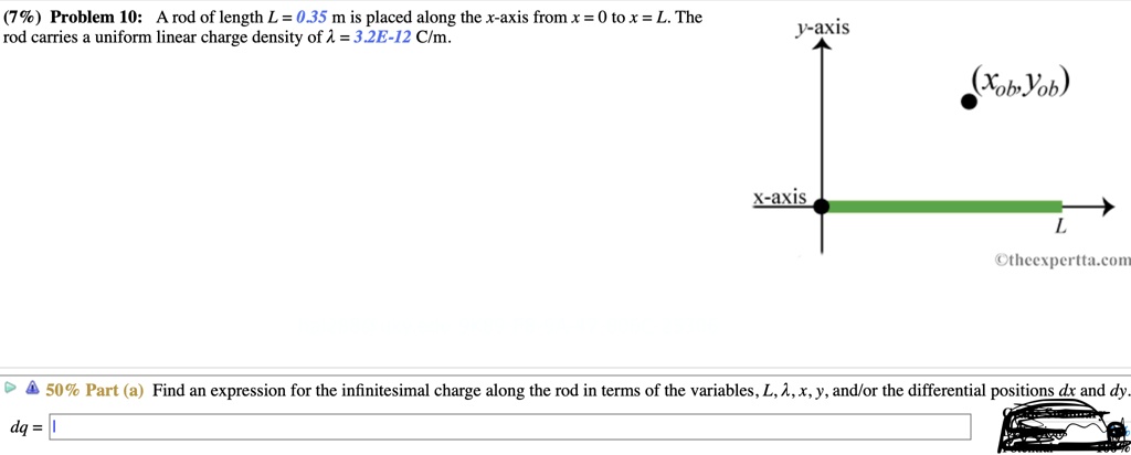 SOLVED: Problem 10: A rod of length L = 0.35 m is placed along the x ...