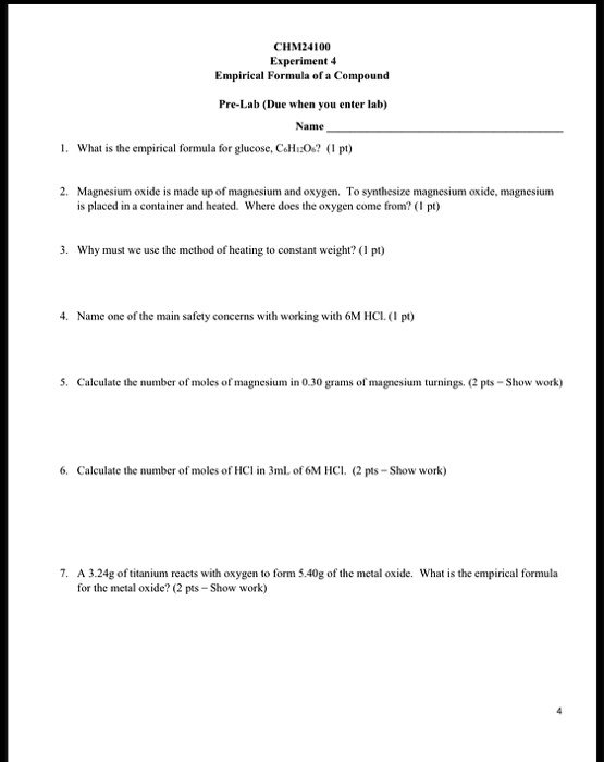 SOLVED: CMI Experiment = Empirical Formula of a Compound Pre-Lab ...