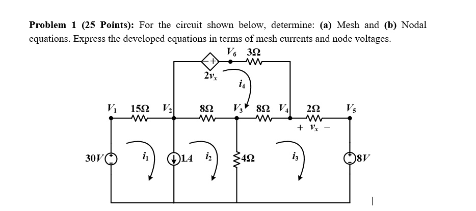 SOLVED: For the circuit shown below, determine: (a) Mesh and (b) Nodal equations. Express the ...