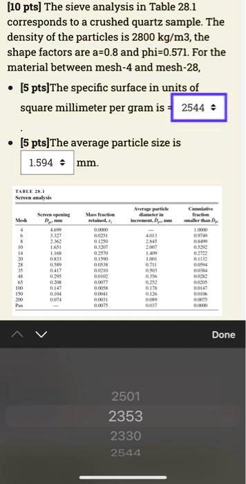 [10 pts] The sieve analysis in Table 28.1 corresponds to a crushed ...