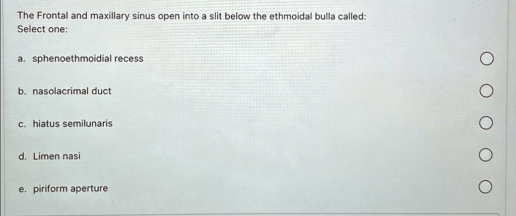 The Frontal and maxillary sinus open into a slit below the ethmoidal ...