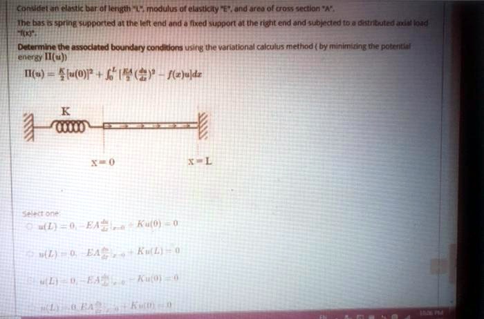 Consider an elastic bar of length "L", modulus of elasticity "E", and area of cross section "A ...