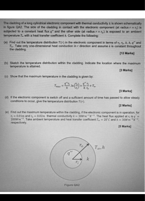 SOLVED: thermodynamics The cladding ol a long cyindrical electronic component with thermal ...