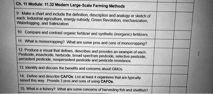 SOLVED: Ch: 11 Module: 11.32 Modern Large-Scale Farming Methods Make ...